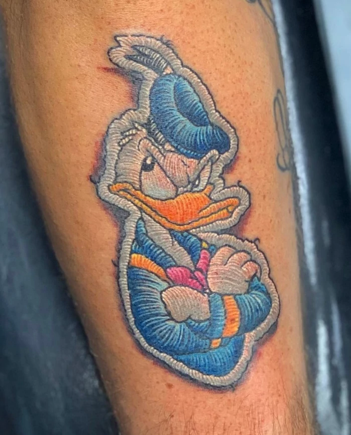 Full color donald duck crossstitch thread patch forearm tattoo by ...